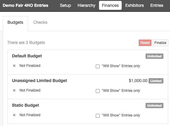 Finalizing Budgets – FairEntry Help Center